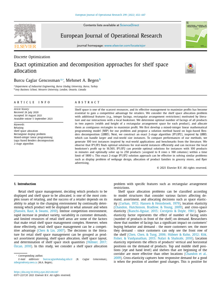 Shelf Space Allocation Optimization Techniques | PDF | Linear ...