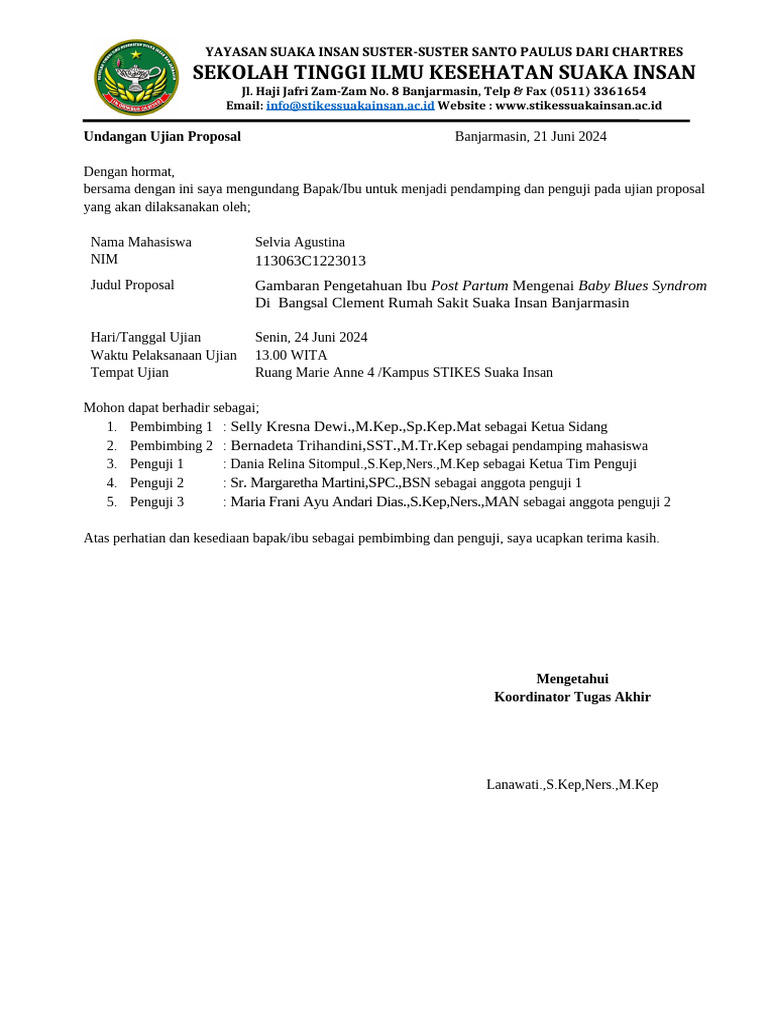 Draft Undangan Ujian Proposal | PDF