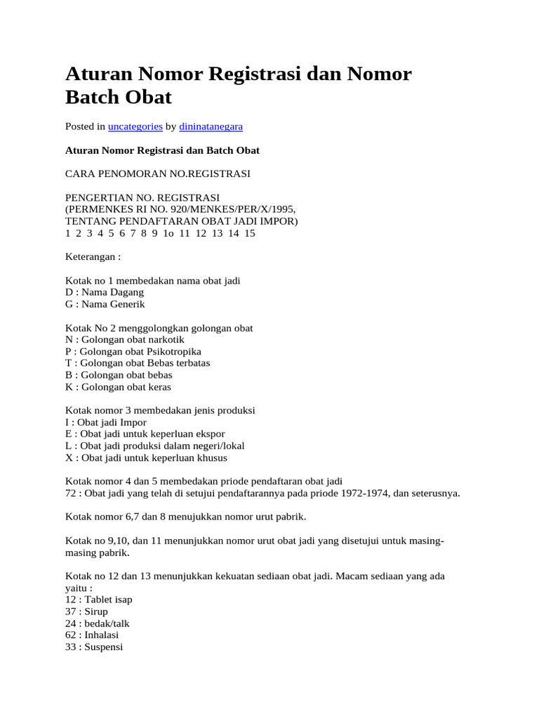 Aturan Nomor Registrasi Dan Nomor Batch | PDF
