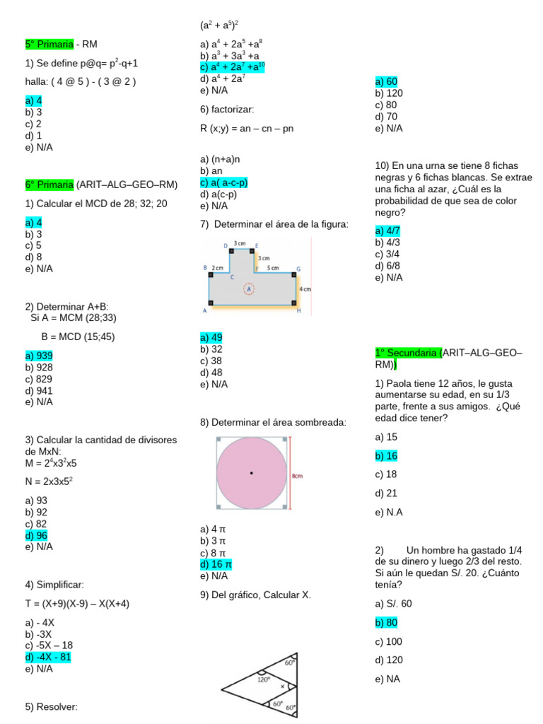 Ejercios de Matemática y Computo (5p, 6p, 1s, 3s) | PDF | Disco ...