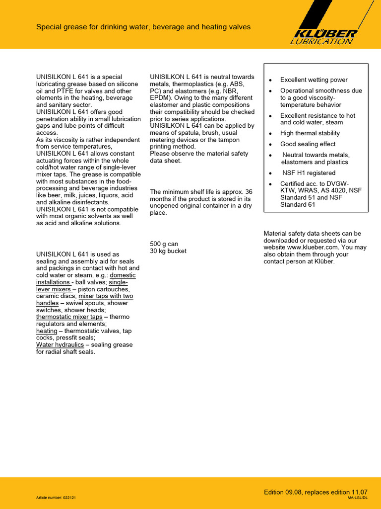 Unisilkon L 641 | PDF | Tap (Valve) | Valve