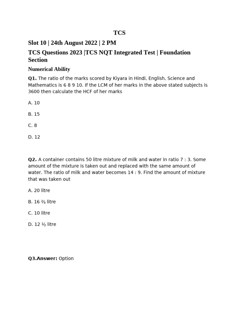 TCS Slot 7,8,9,10 | PDF | Geometry | Space