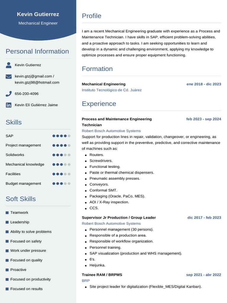 Kevin Eli Gutiérrez: Mechanical Engineer | PDF | Engineering | Business