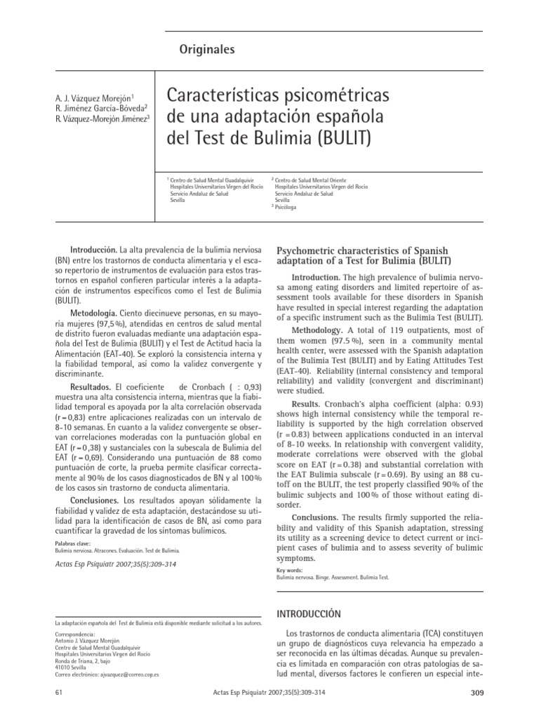 Adaptación española del Test de Bulimia | PDF | Bulimia nerviosa ...
