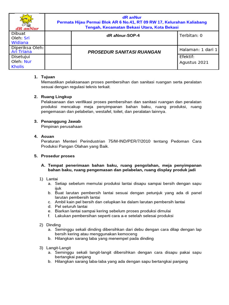 SOP-04-Prosedur Sanitasi Ruangan | PDF