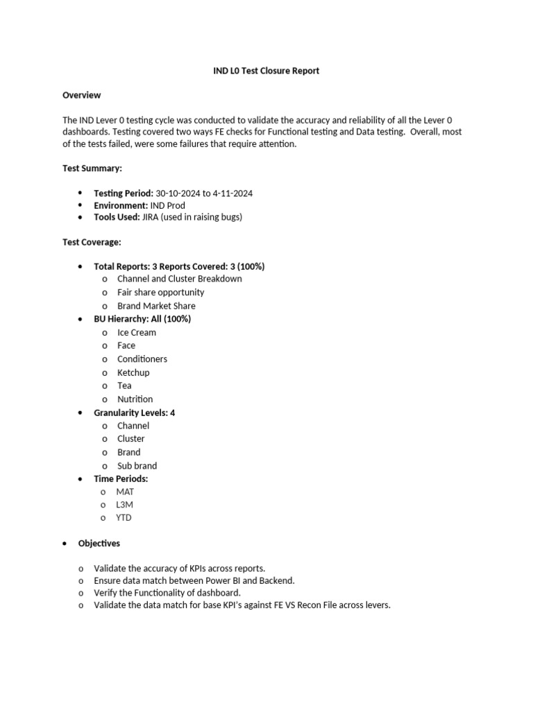 Test Closure Report IND L0 | PDF | Computing | Information Technology ...