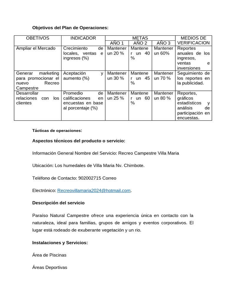 Objetivos Del Plan de Operaciones | PDF | Cocina