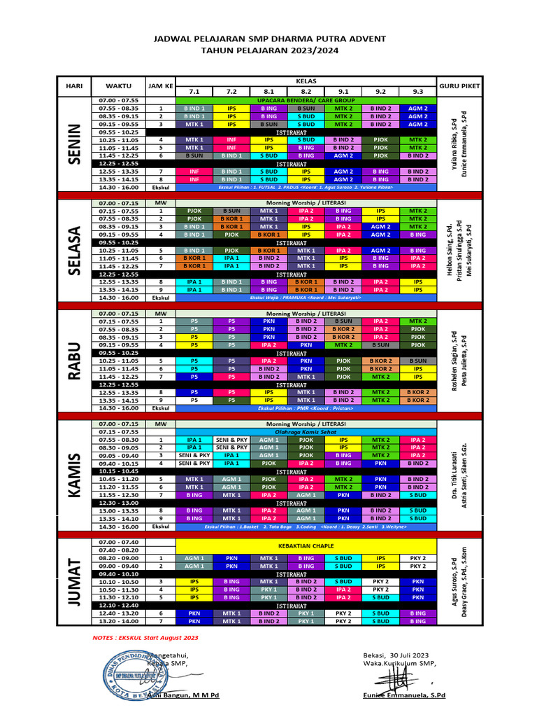 Jadwal Pelajaran SMP TA 2023-2024 | PDF