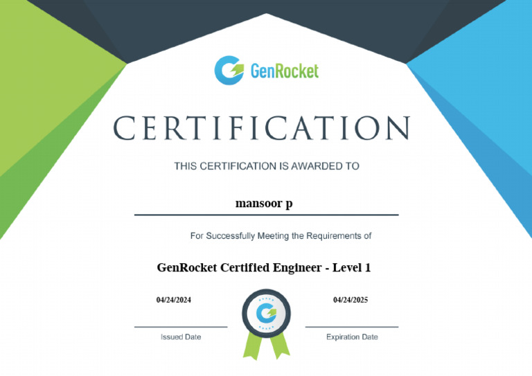 Certification GenRocket Certified Engineer - Level 1 Mansp | PDF