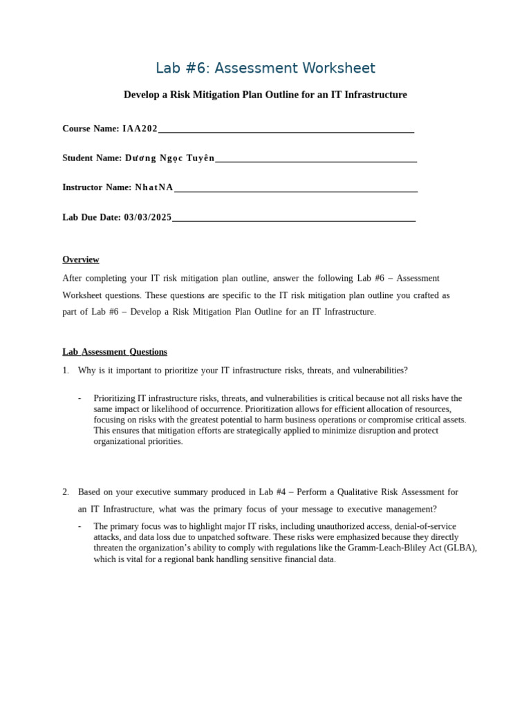 IT Risk Mitigation Plan Assessment Guide | PDF | Security | Computer Security