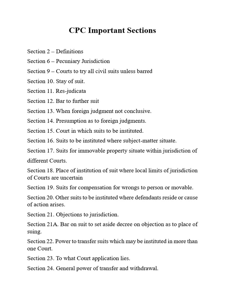 CPC Important Sections | PDF | Lawsuit | Summons