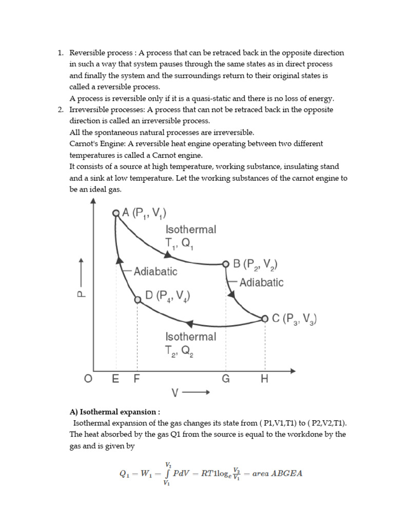 Reversible and Ir Reversible Process and Carnot's Engine | PDF | Heat ...