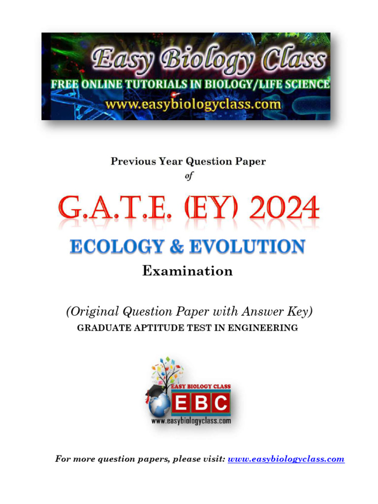 GATE EY 2024 Solved Question Paper PDF | PDF | Evolution | Ecology