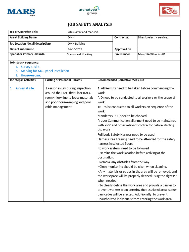 DES-JSA-1 Survey and Marking | PDF | Personal Protective Equipment | Workplace