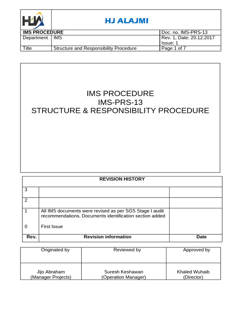 IMS Structure & Responsibility Overview | PDF | Audit | Internal Audit