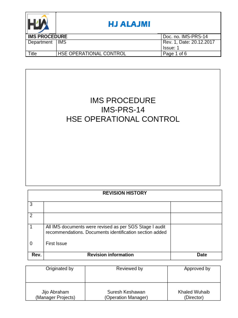 Ims 14 Hse Operational Control | PDF | Waste Management | Waste
