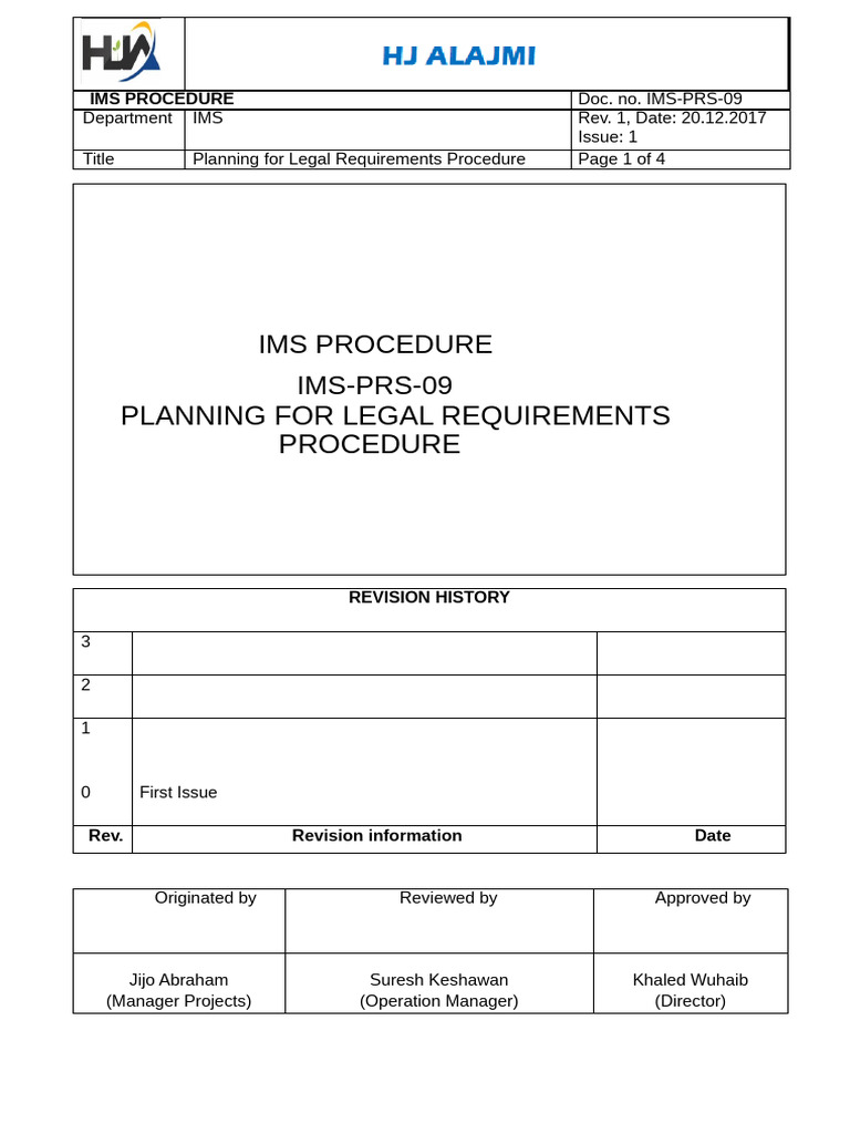 Ims 09 Planning Legal Requirements Procedure | PDF | Regulatory ...
