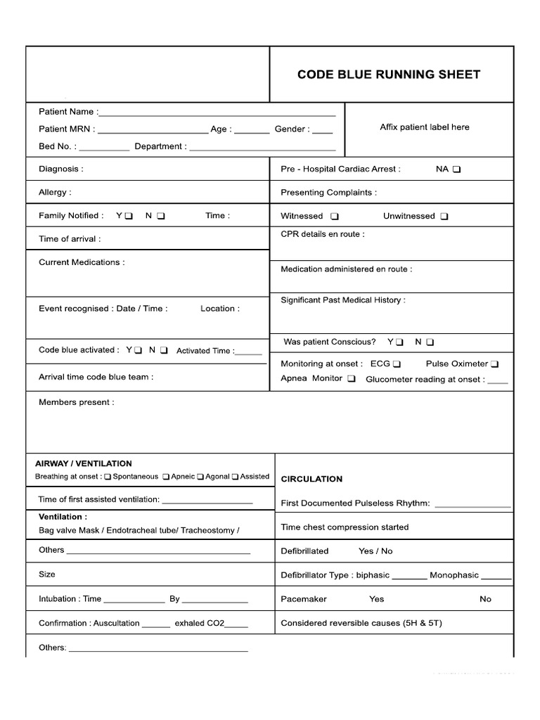 Code Blue Running Sheet Version 2 (1) | PDF