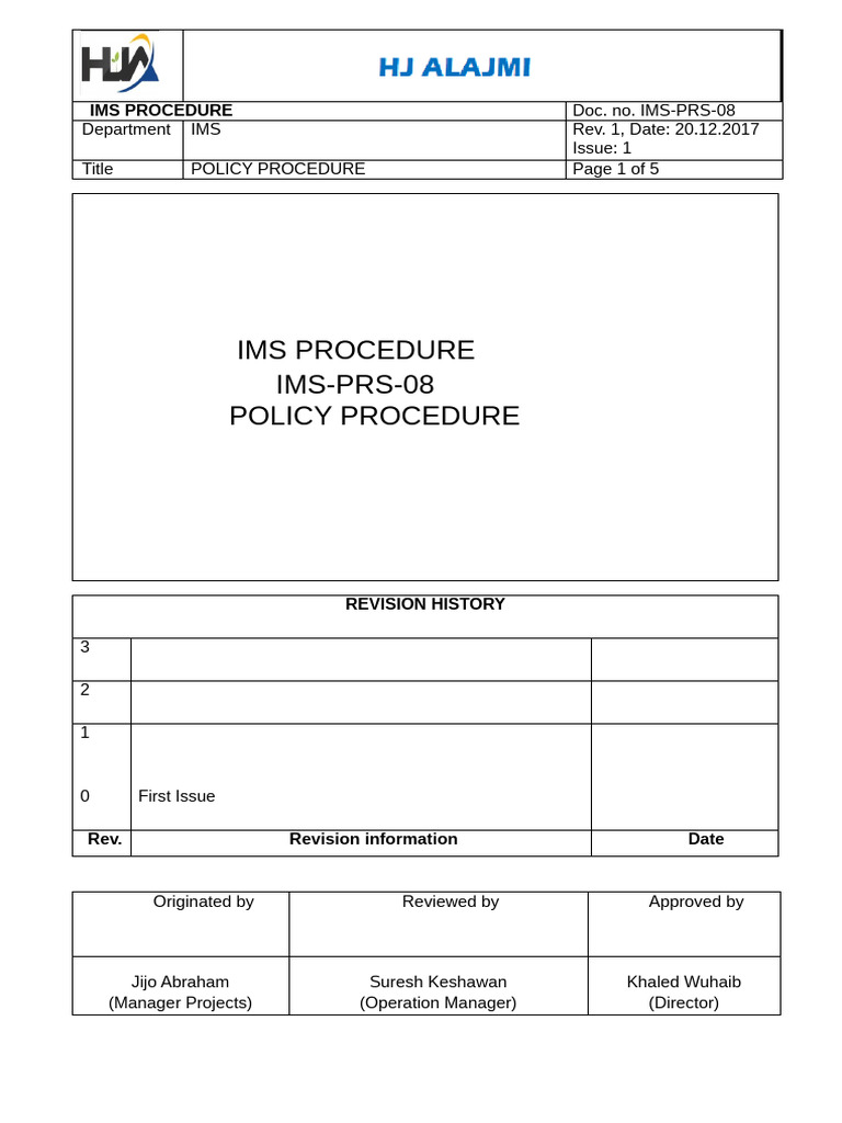 Ims 08 Policy Procedure | PDF | Policy | Regulatory Compliance