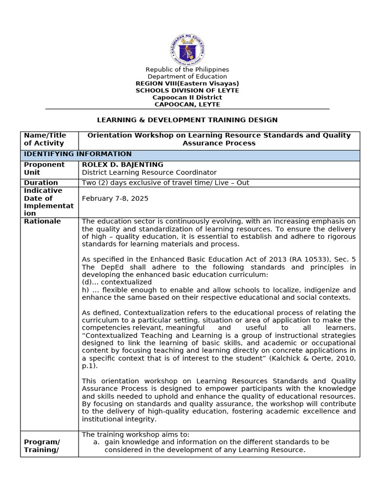 Learning Resource Standards Workshop | PDF | Learning | Curriculum