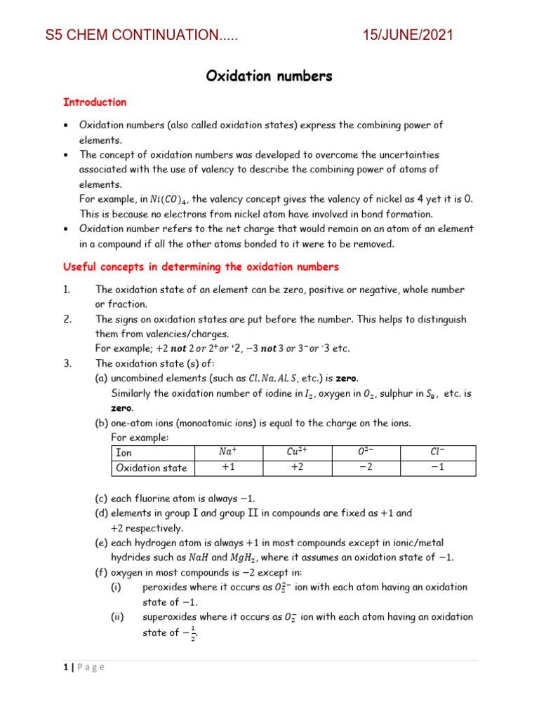 S5 CHEM Oxidation State and S Block Elements | PDF | Hydroxide | Salt ...