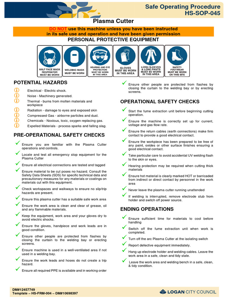 LCC Docs 12457749 v1 Hs Sop 045 Plasma Cutter | PDF | Welding ...