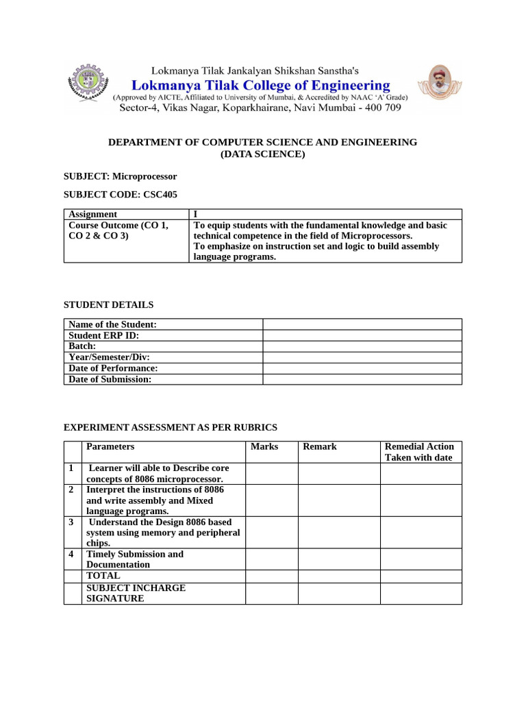 Microprocessor Assignment for Data Science | PDF