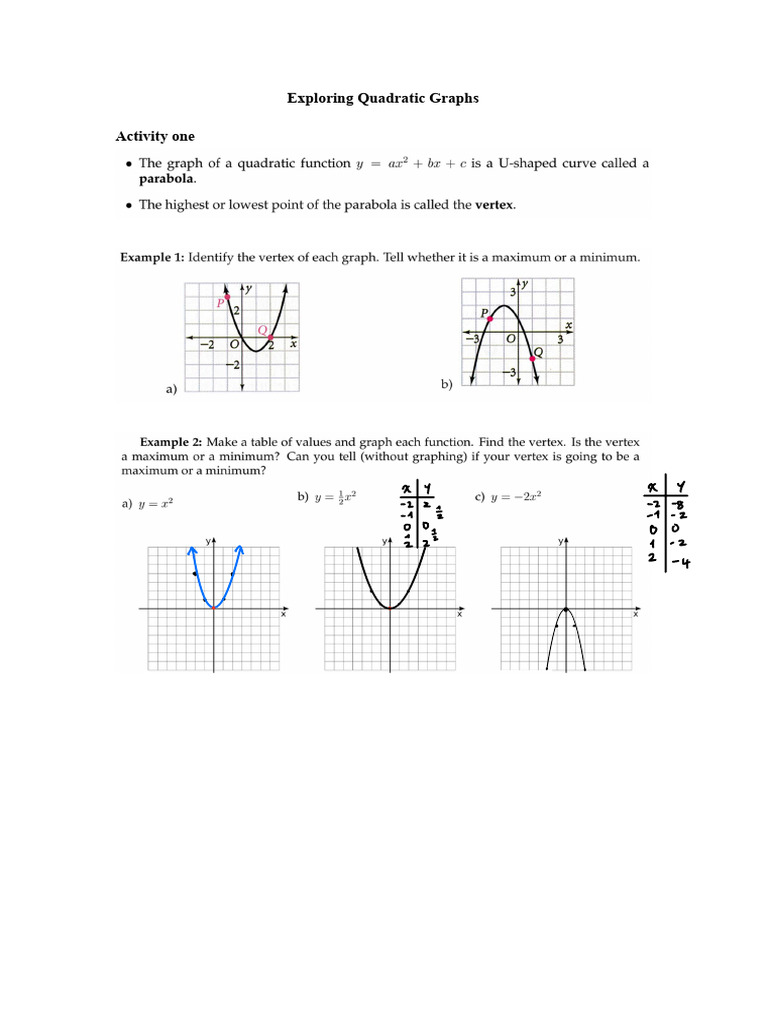 NIS (10) -SL 3월Exploring Quadratics Graphs | PDF