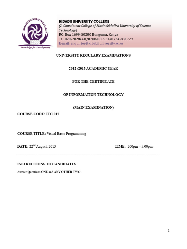 ITC 017 Visual Basic Programming Final Exam | PDF | Control Flow ...