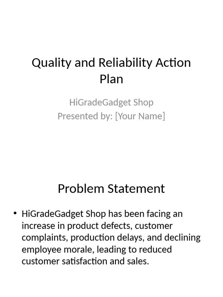 Quality Reliability Action Plan | PDF