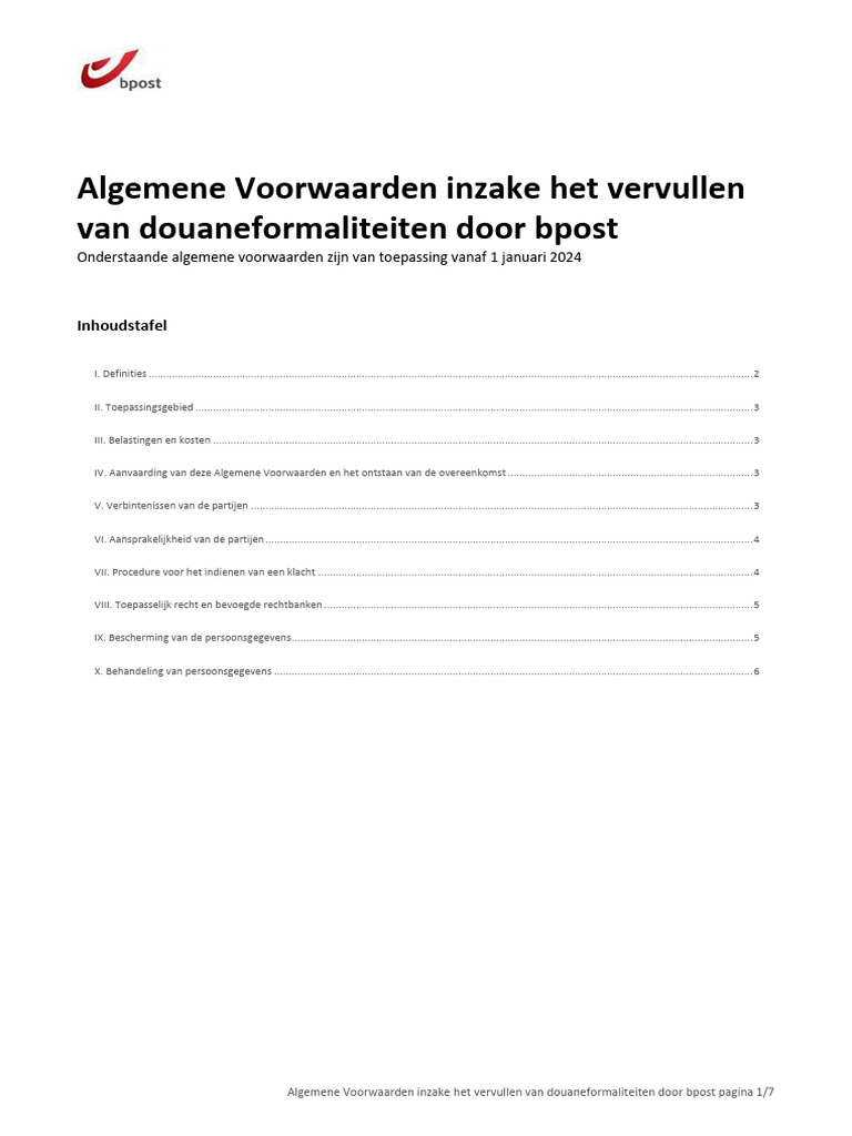 Algemene Voorwaarden Inzake Het Vervullen Van Douaneformaliteiten Door ...