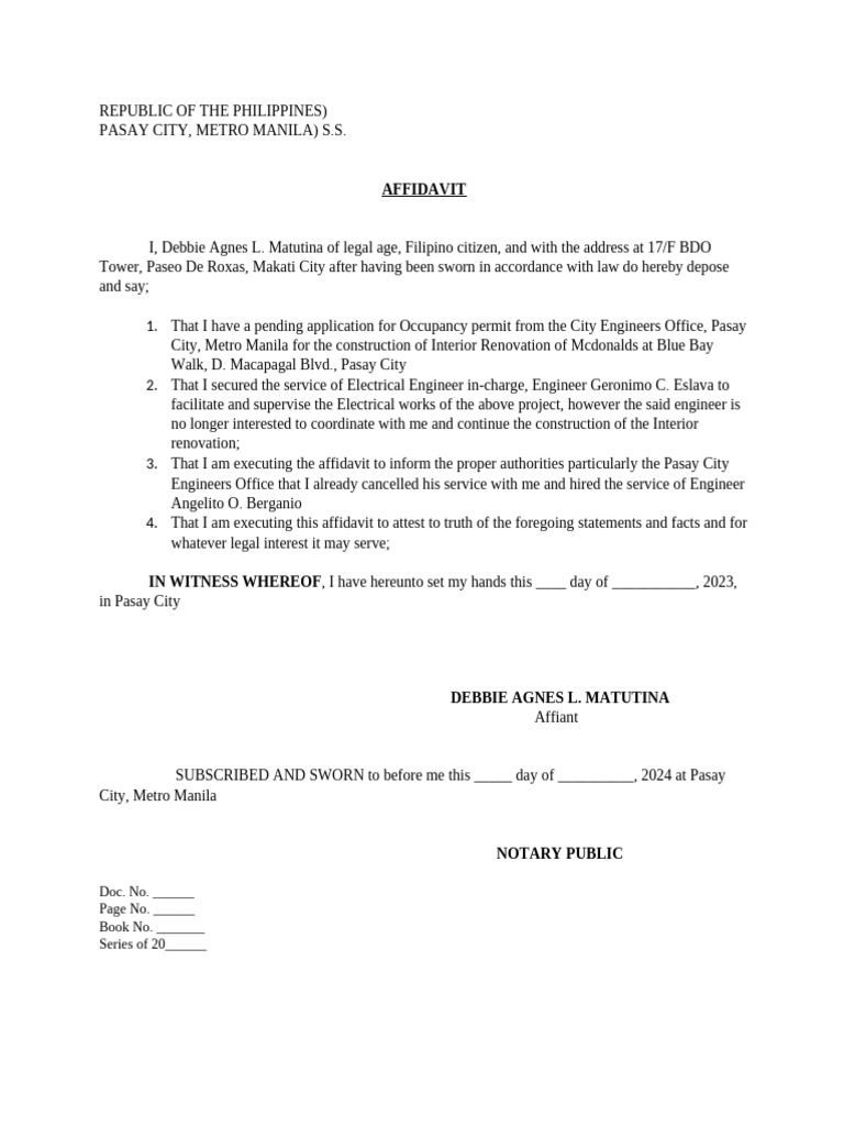 Affidavit Change of in Charge | PDF