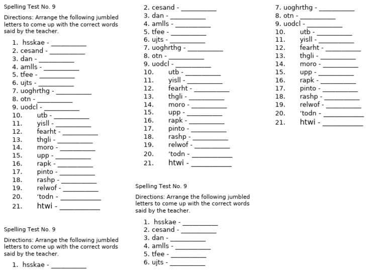 Spelling Test in ER #3 | PDF | Spelling | Orthography
