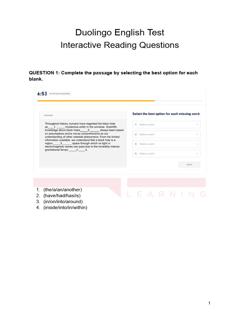 Duolingo English Test: Reading Practice | PDF