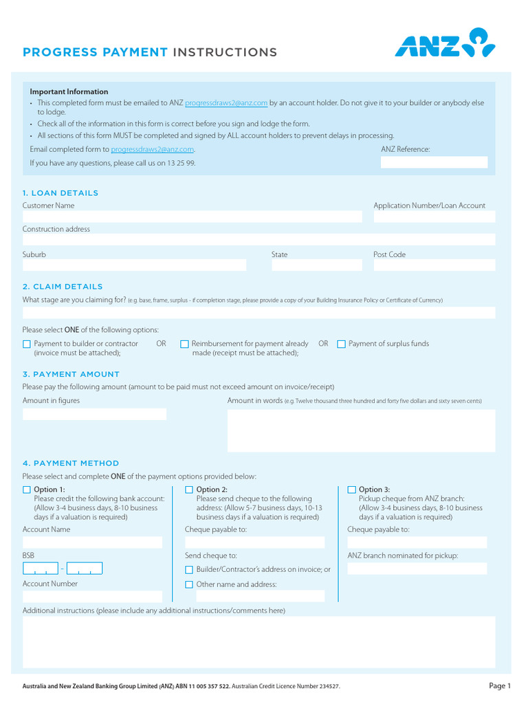 Progress Payment Instruction Form | PDF | Cheque | Payments
