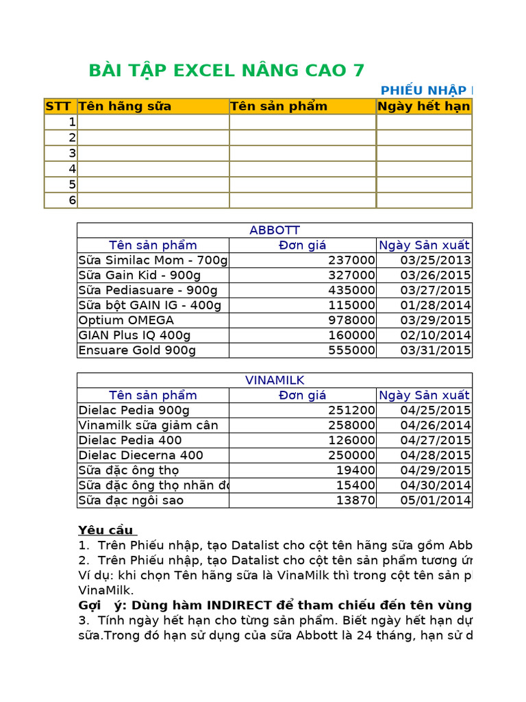 Bai Tap Excel Nang Cao 7 Hd | PDF