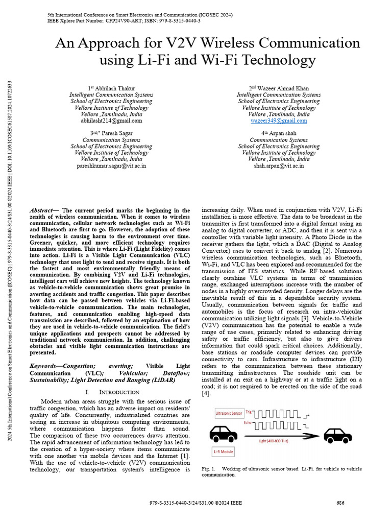 An Approach For V2V Wireless Communication Using Li Fi and Wi Fi | PDF ...
