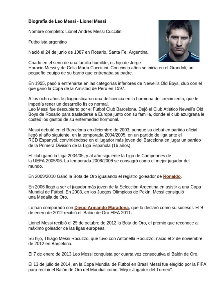 Biografía de Leo Messi | PDF | Lionel Messi | FC Barcelona