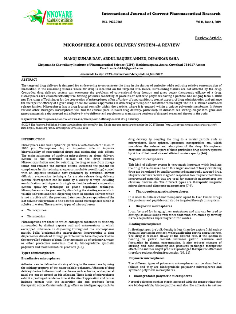 Microsphere A Drug Delivery System-A Review | PDF | Emulsion ...