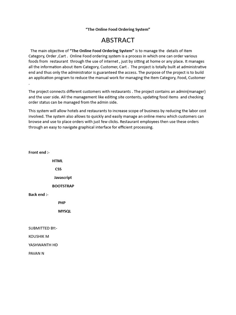 The Online Food Ordering System | PDF