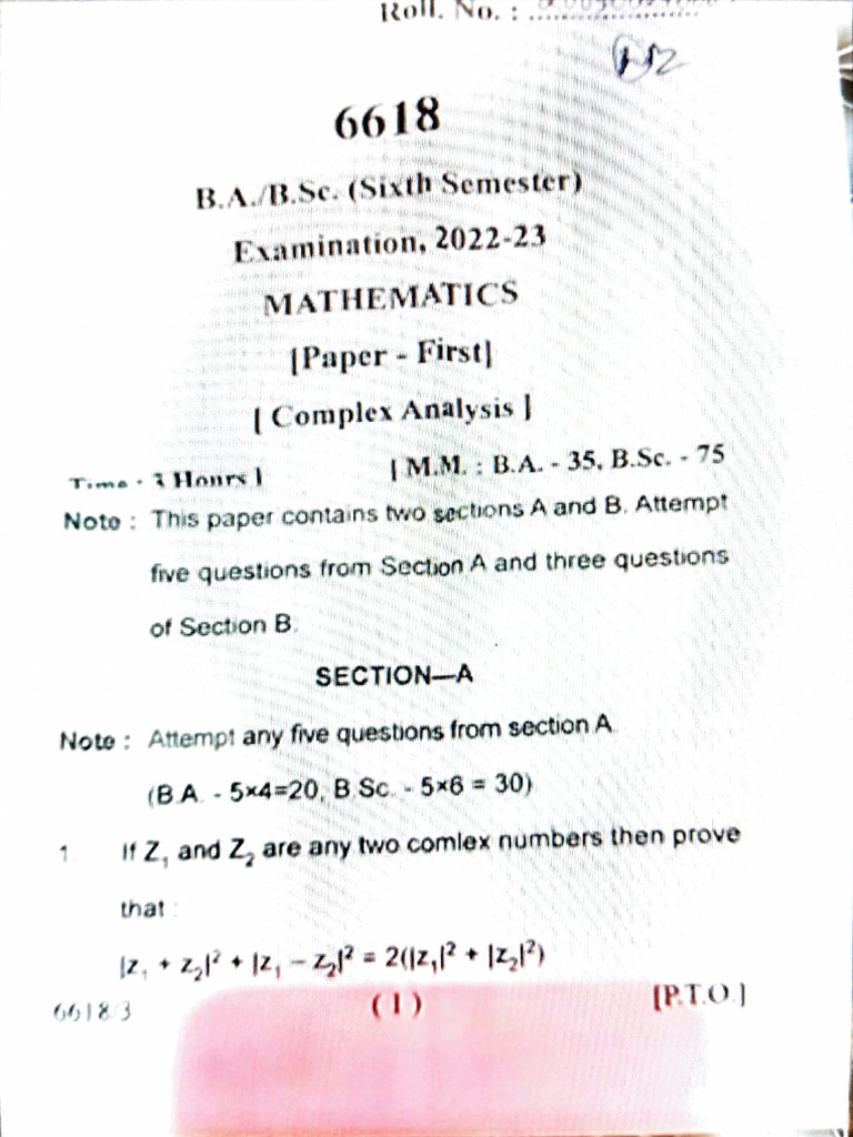 Maths Analysis Complex 2022-23 Kumaun Univrersity | PDF | Mathematical ...