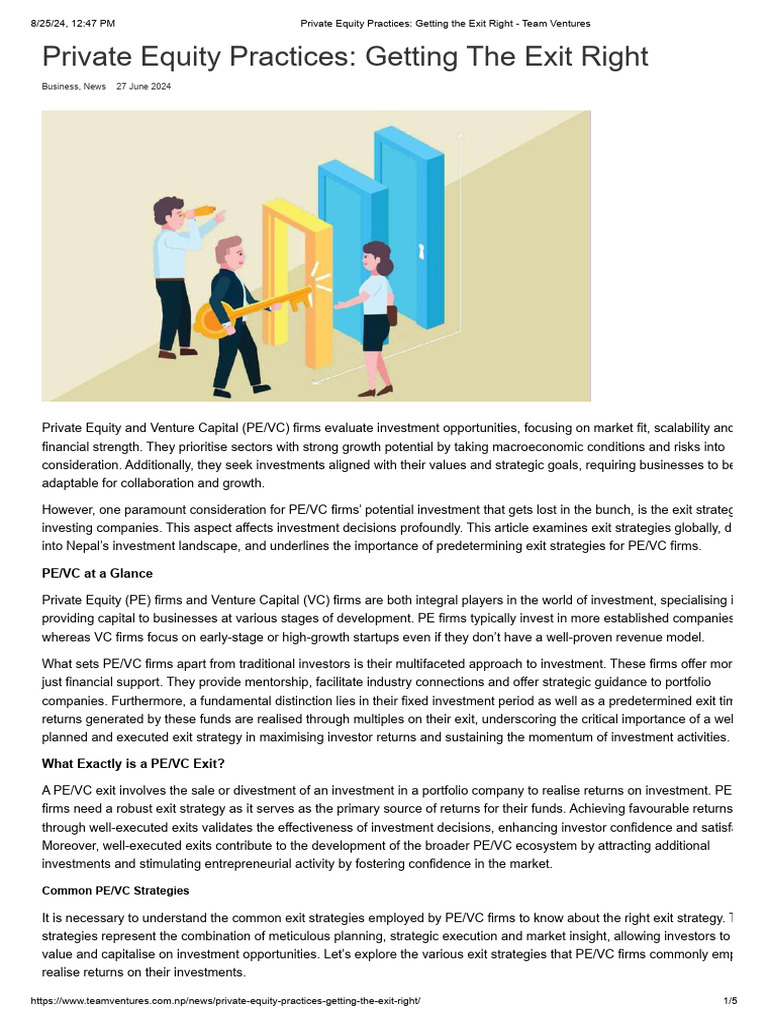 Private Equity Practices - Getting The Exit Right - Team Ventures | PDF | Corporate Finance ...