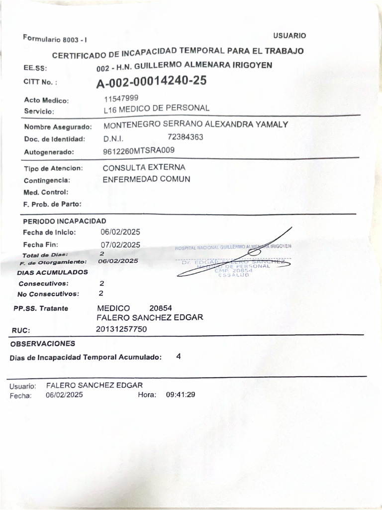 CERTIFICADO DE INCAPACIDAD TEMPORAL PARA EL TRABAJO | PDF