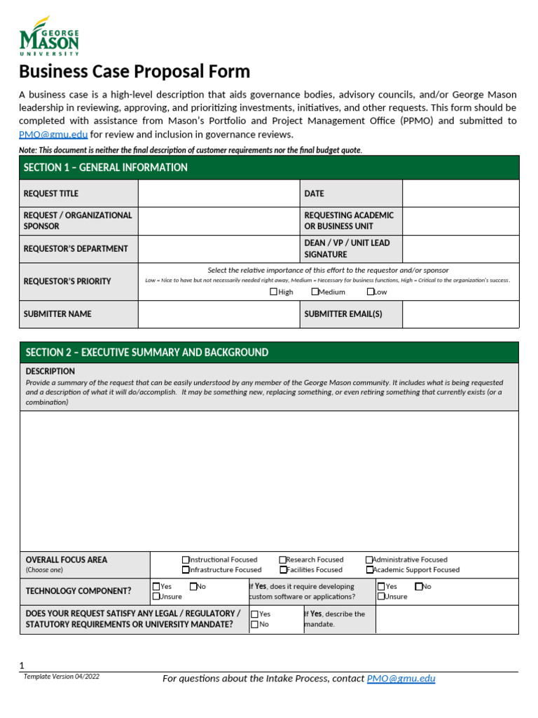 Technology Business Case Form | PDF | Goal | Software