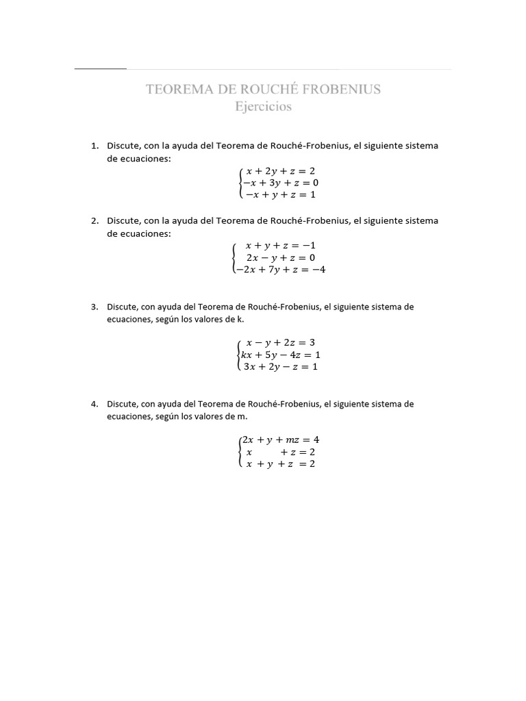 EJERCICIOS 01 - Teorema-de-Rouché-Frobenius | PDF