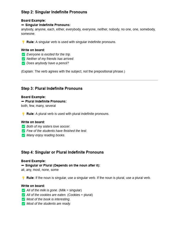 Singular Indefinite Pronouns | PDF
