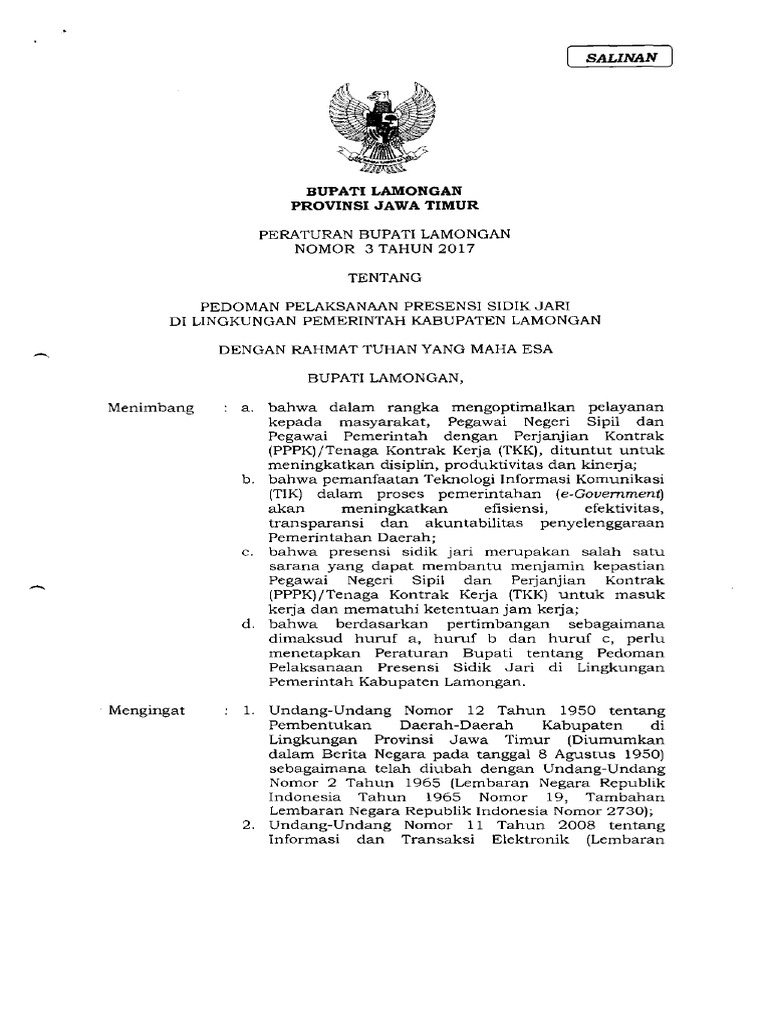 3 Pedoman Pelaksanaan Presensi Sidik Jari Di Lingkungan Pemkab LMG | PDF