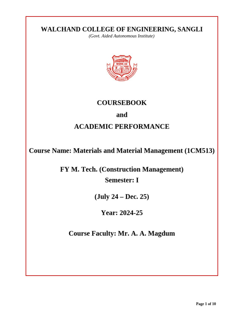 1cm513 - Fy Mtech Sem I MM Course Book - 24-25 Odd Sem | PDF | Lean Manufacturing | Procurement