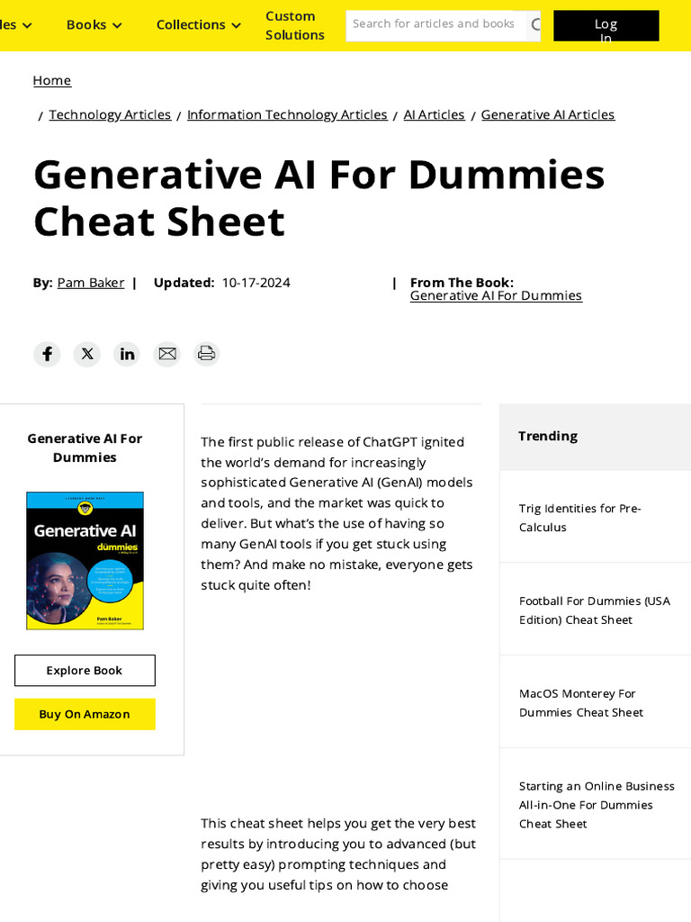 Generative AI For Dummies Cheat Sheet | PDF | Artificial Intelligence | Intelligence (AI ...
