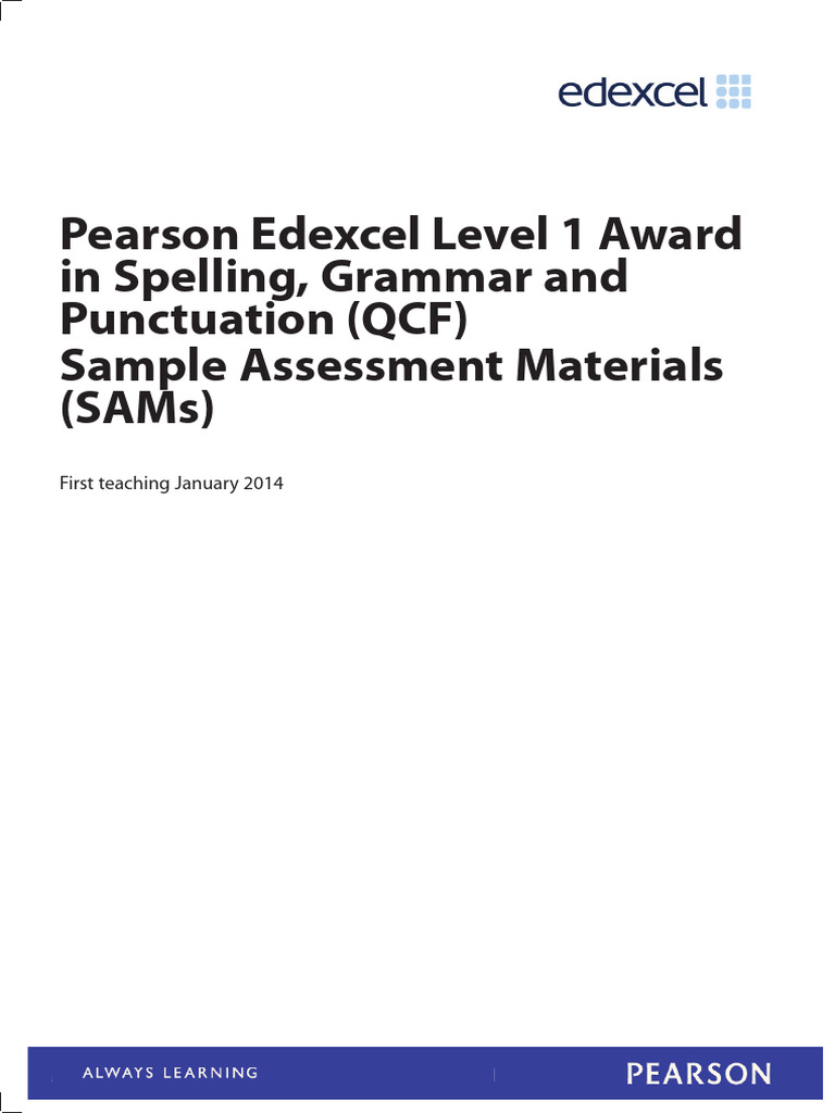 P45280A QCF Spelling Level 1 Sample Assessment Material 2014 v2 (1) | PDF | Apprenticeship | Grammar